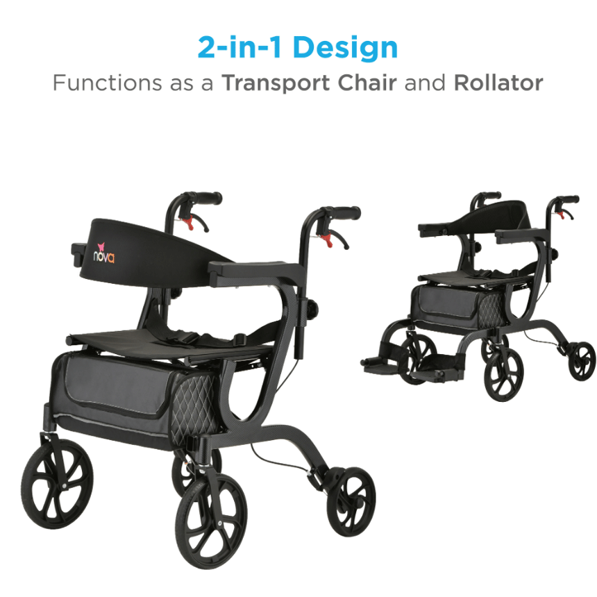 Nova Gemini 2 in 1 Rollator Transport Chair - Nova Specialty Walkers