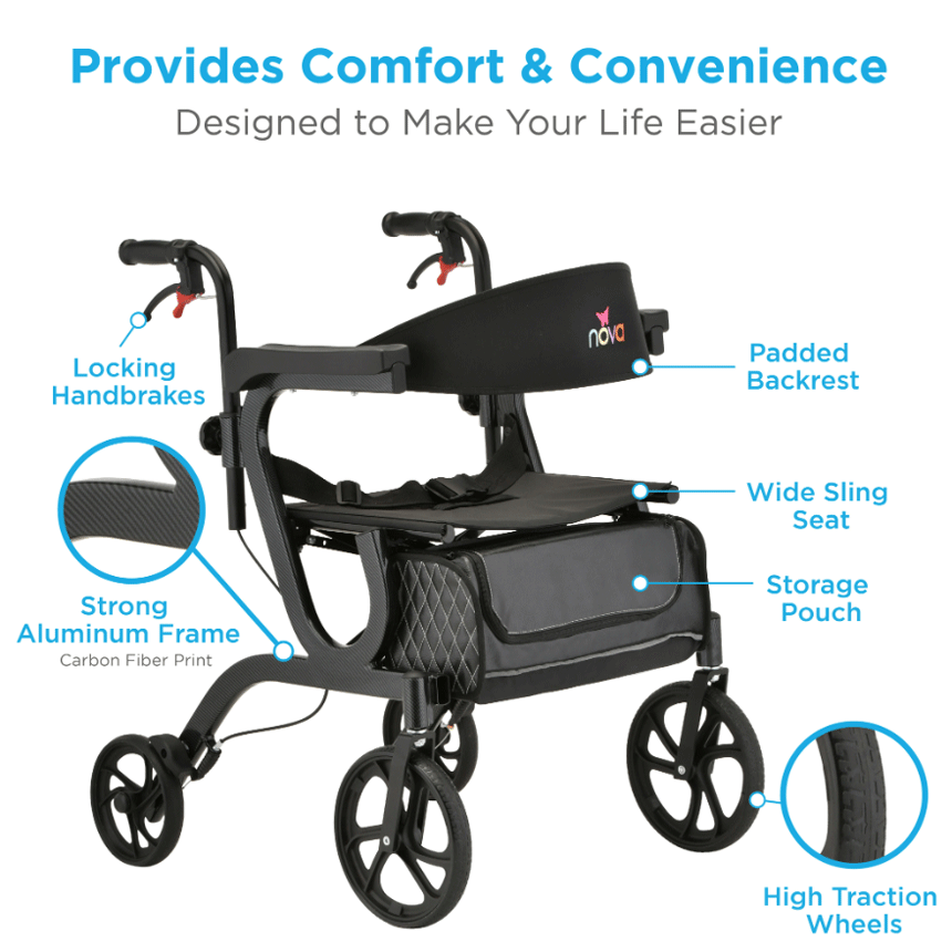 Nova Gemini 2 in 1 Rollator Transport Chair - Nova Specialty Walkers